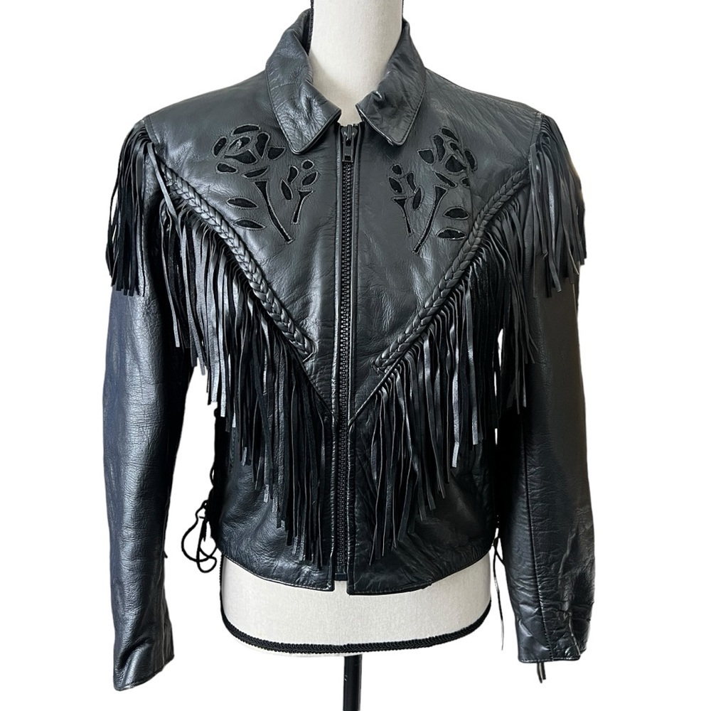 Vintage Interstate 90s Black Leather Jacket With Frin… - Gem